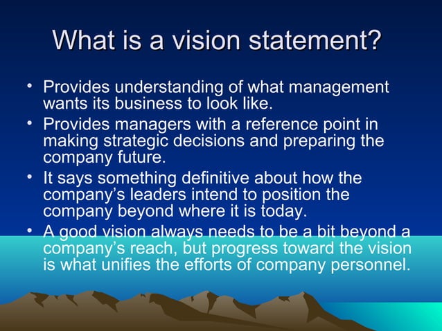 Characteristics of a vision statement:Training | PPT