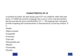 Characteristics of c# | PPT | Programming Languages | Computing