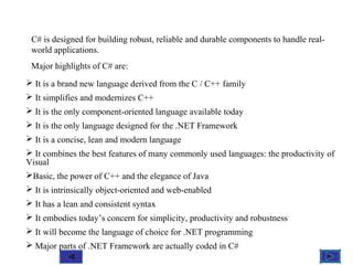Characteristics of c# | PPT