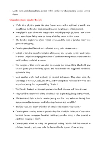 Characteristics of cavalier poetry | PDF
