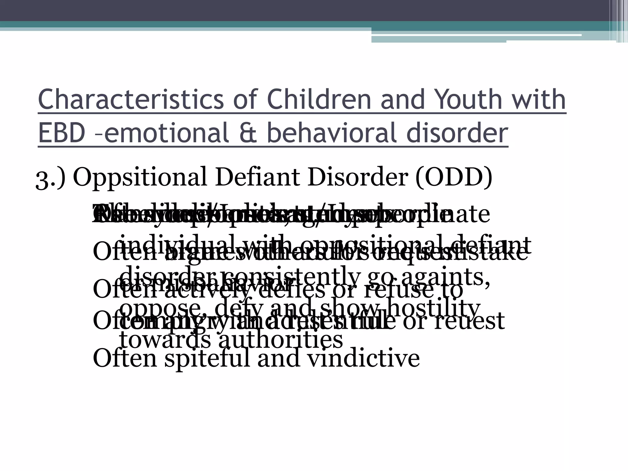 EBD Characteristics of children and youth with ebd –emotional ...