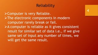 Characteristics of computer for b com students | PPT