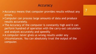 Characteristics of computer for b com students | PPT