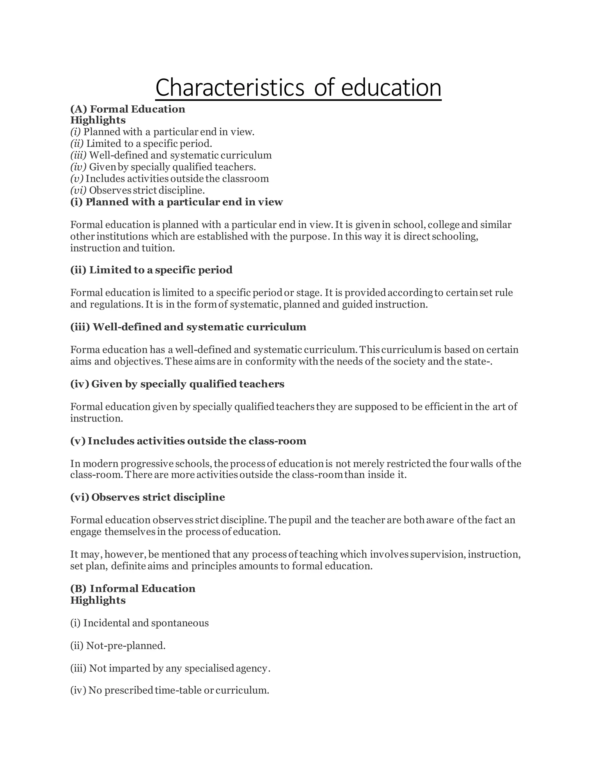 Characteristics of education | DOCX