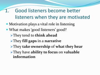 Characteristics of effective listening | PPT