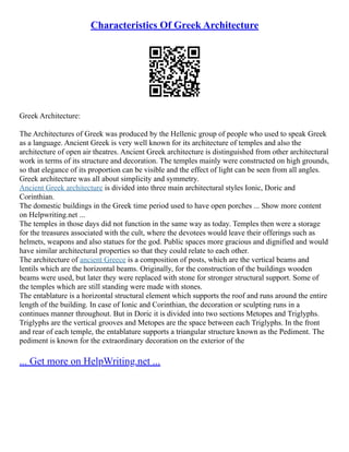 Characteristics Of Greek Architecture | PDF