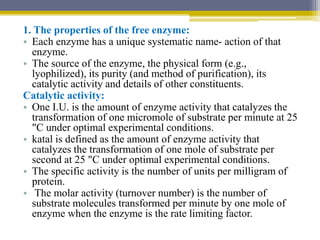 Characteristics of immobilized enzymes | PPTX