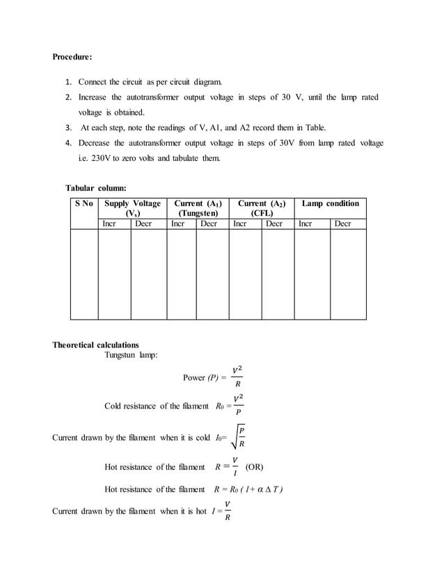 Characteristics of lamps | DOCX | Physics | Science
