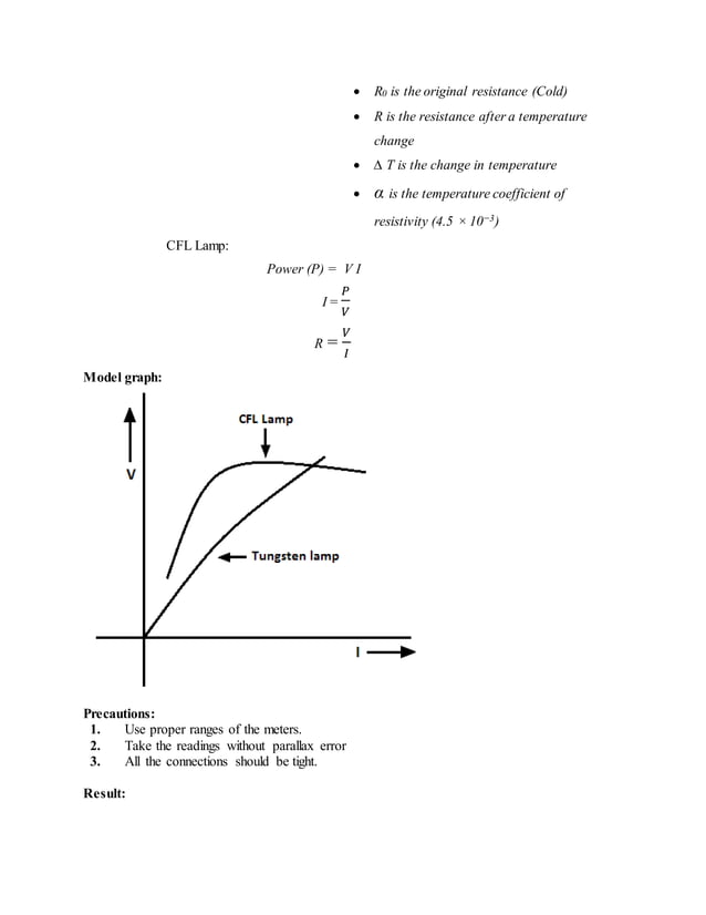 Characteristics of lamps | DOCX | Physics | Science
