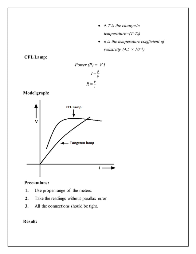 Characteristics of lamps (1) | DOCX | Physics | Science