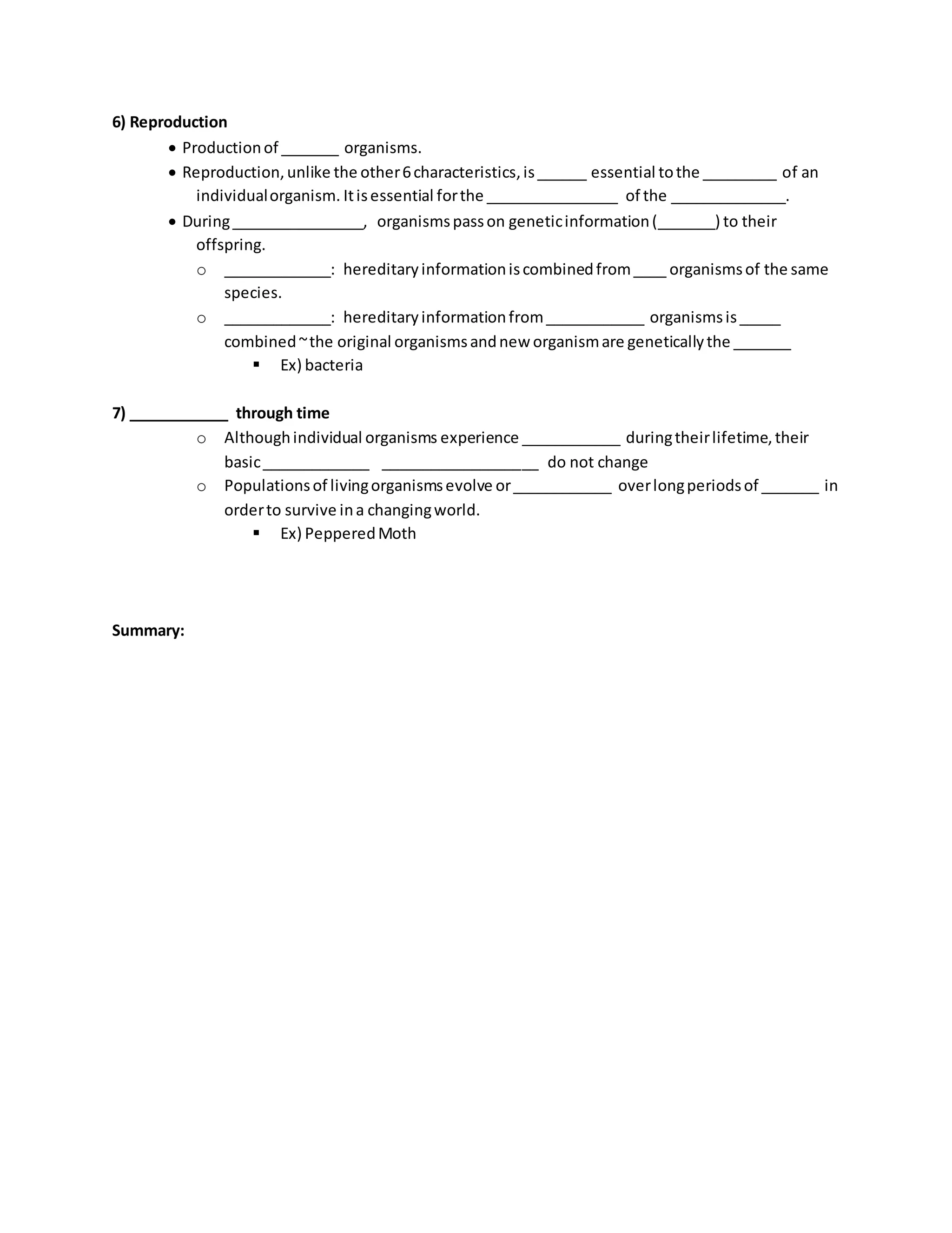 Characteristics of life noteguide | DOCX