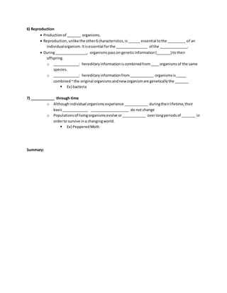 Characteristics of life noteguide | DOCX