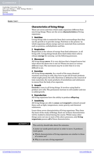 Characteristics of living organisms | PDF