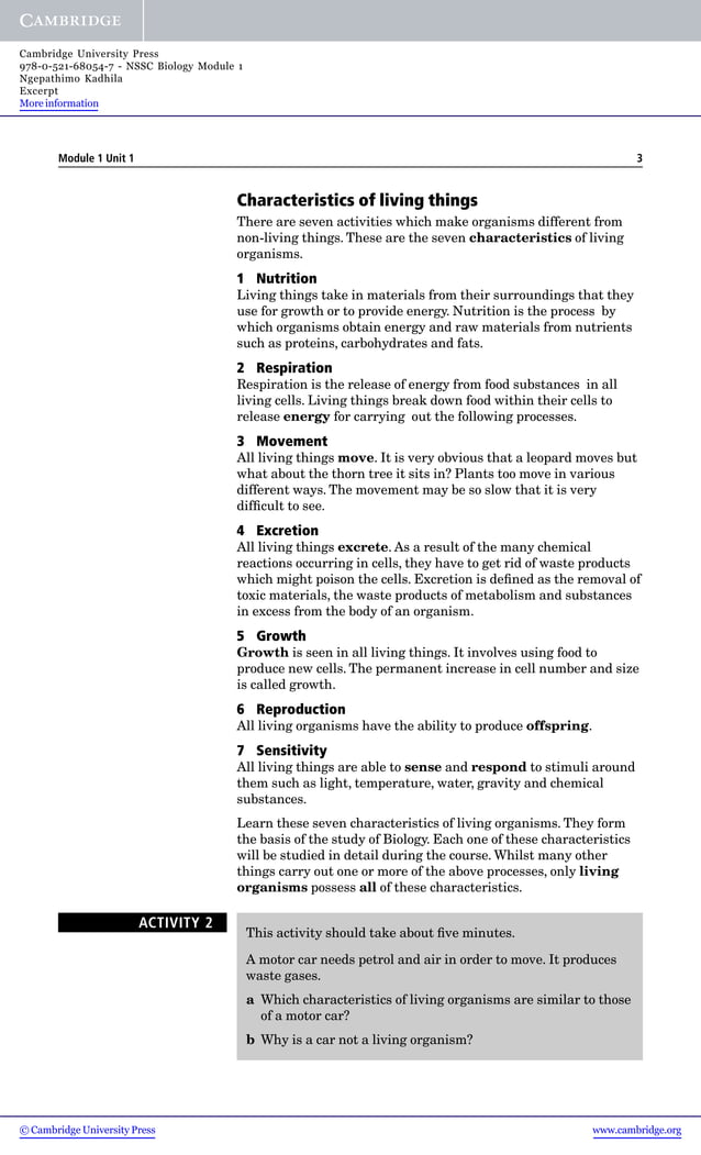 Characteristics of living organisms | PDF