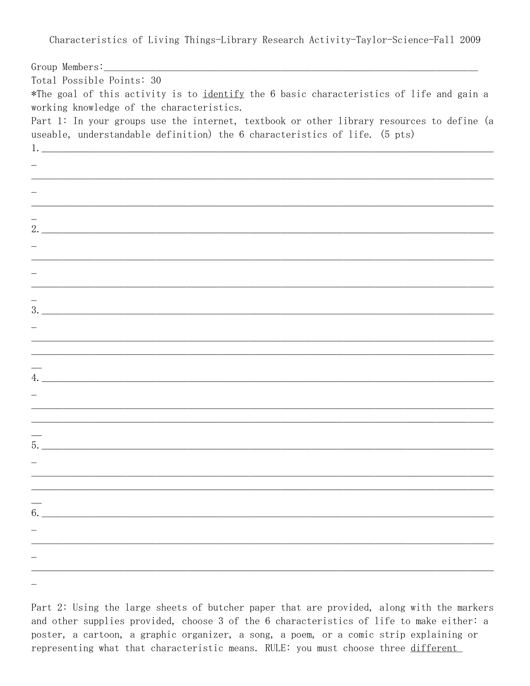 Characteristics Of Living Things | DOC