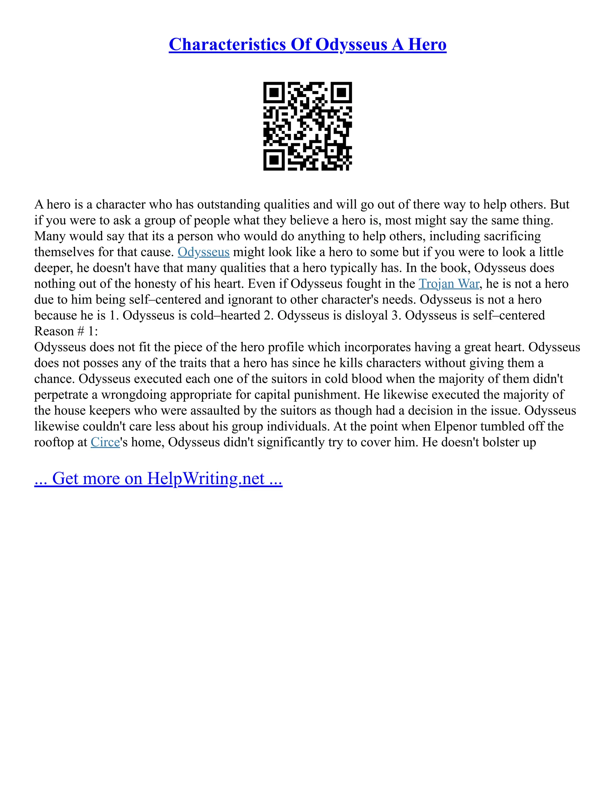 Characteristics Of Odysseus A Hero | PDF