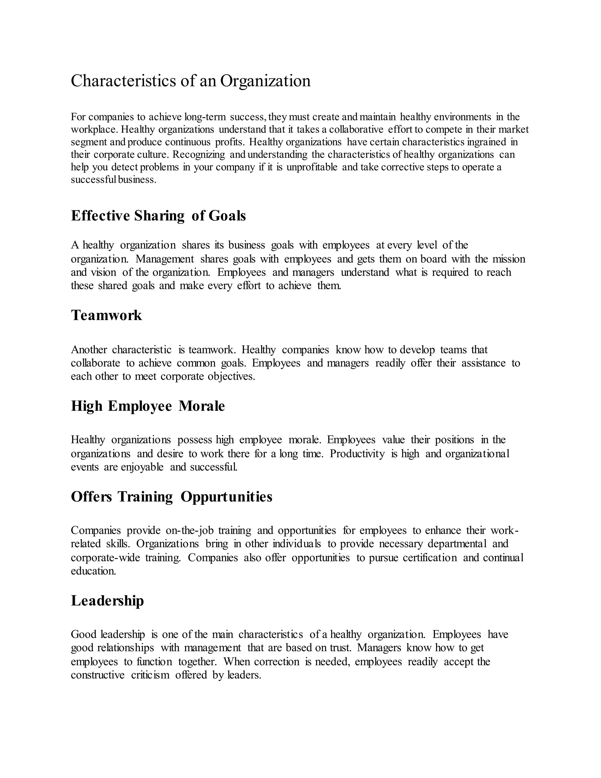 Characteristics of organization | DOCX