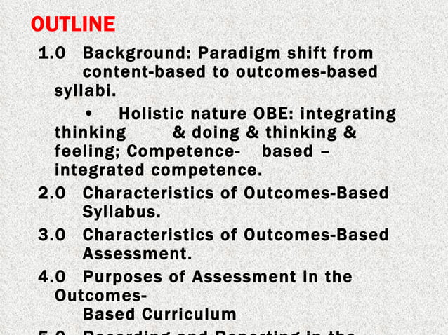 Characteristics of outcomes based assessment | PPT