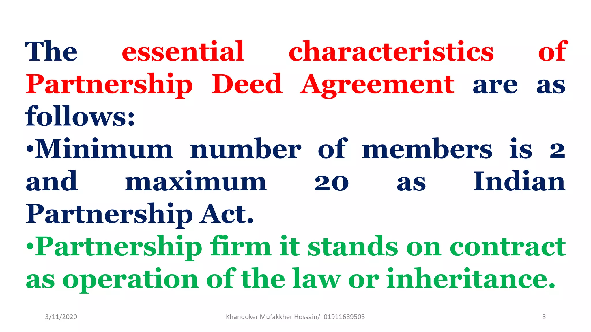 Characteristics of partnership deed agreement | PPTX