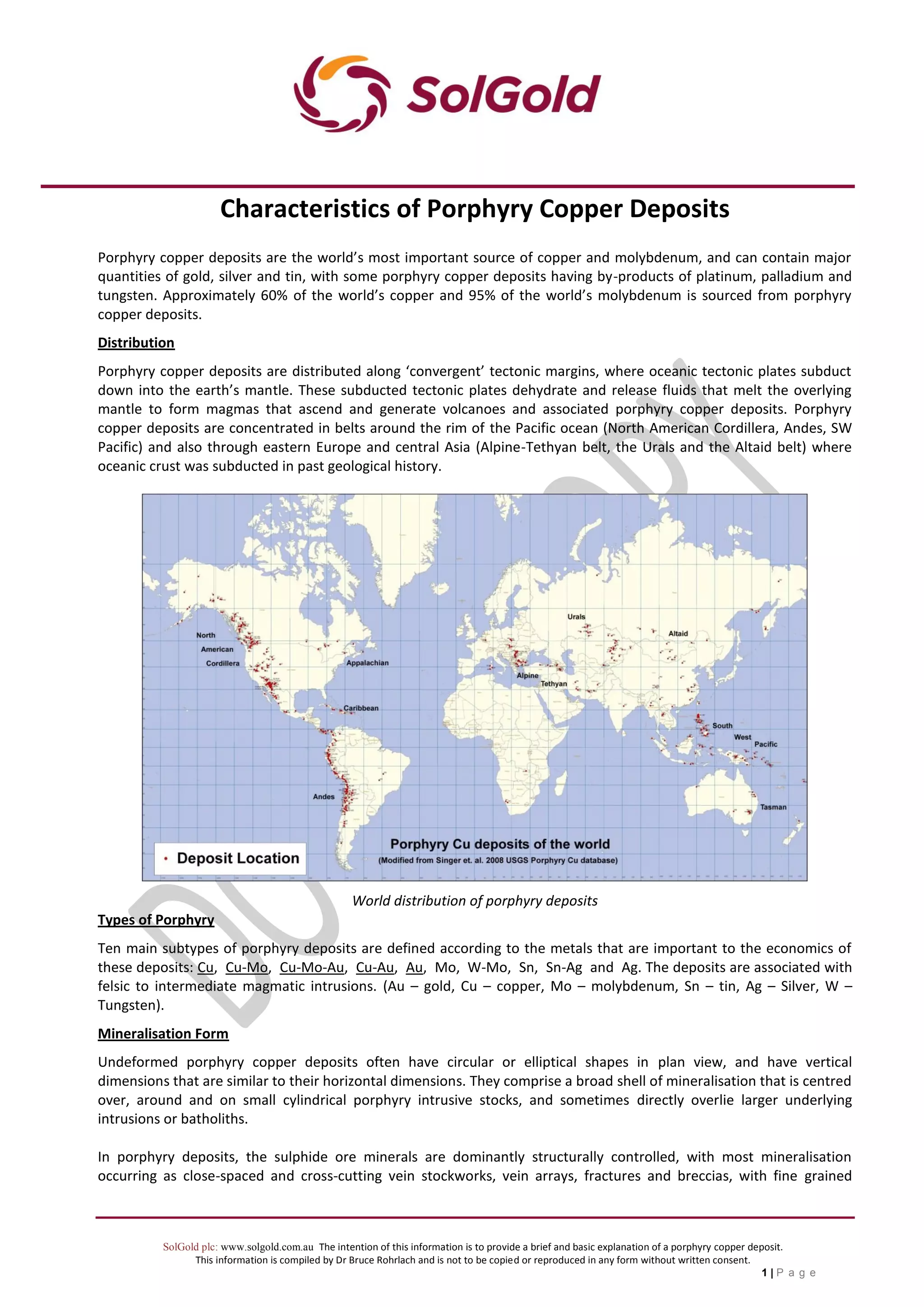 Characteristics of porphyry copper deposits | PDF