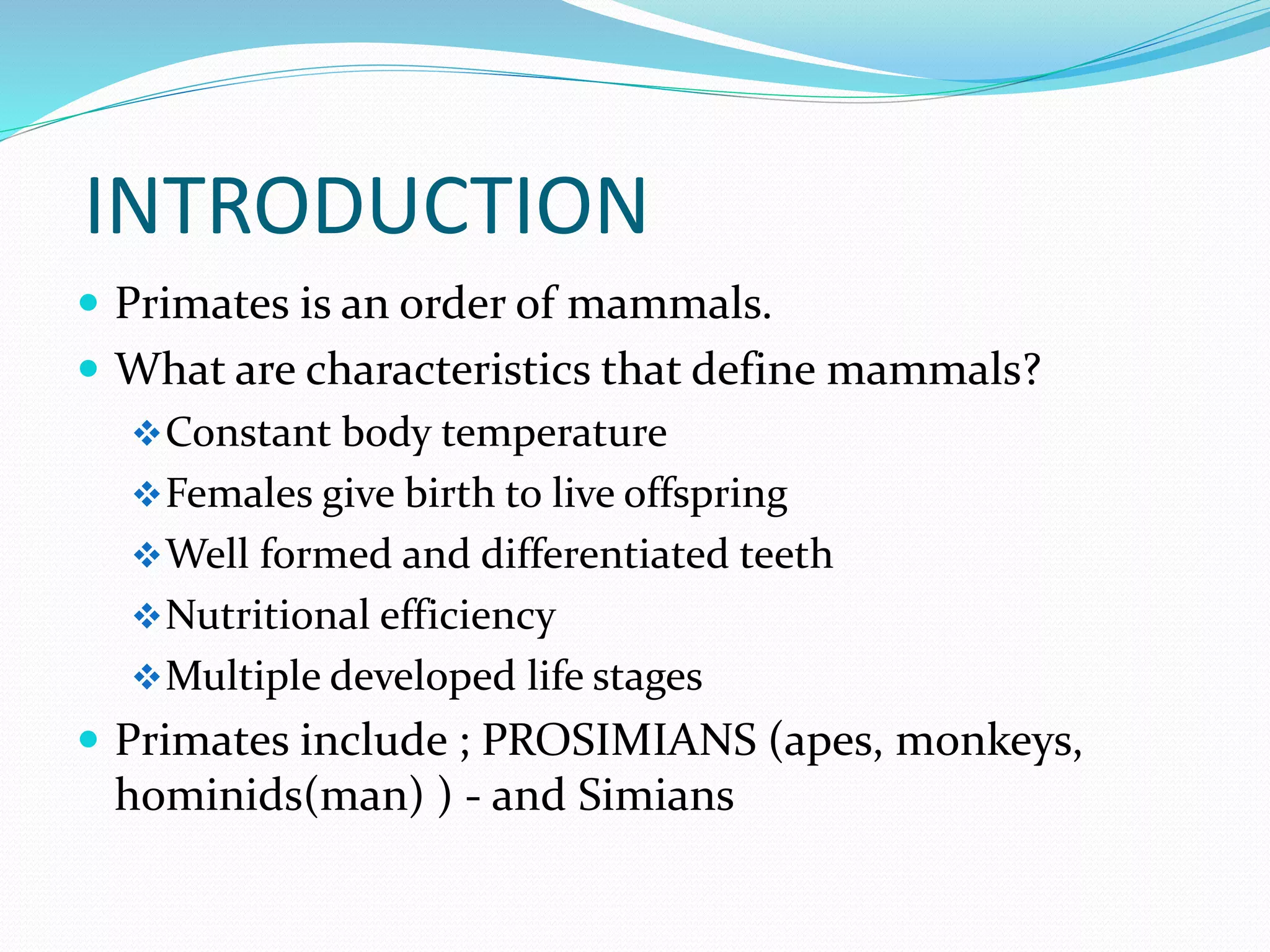 Characteristics of primates | PPTX