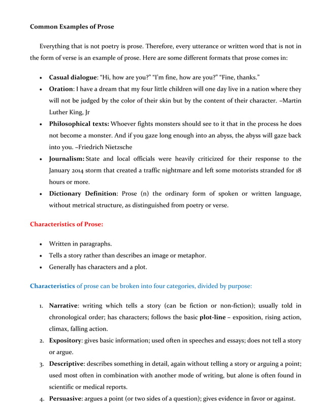 Characteristics of prose | PDF | Fiction | Books and Literature