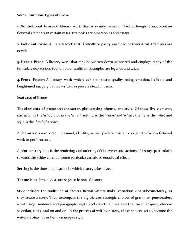 Characteristics of prose | PDF | Fiction | Books and Literature
