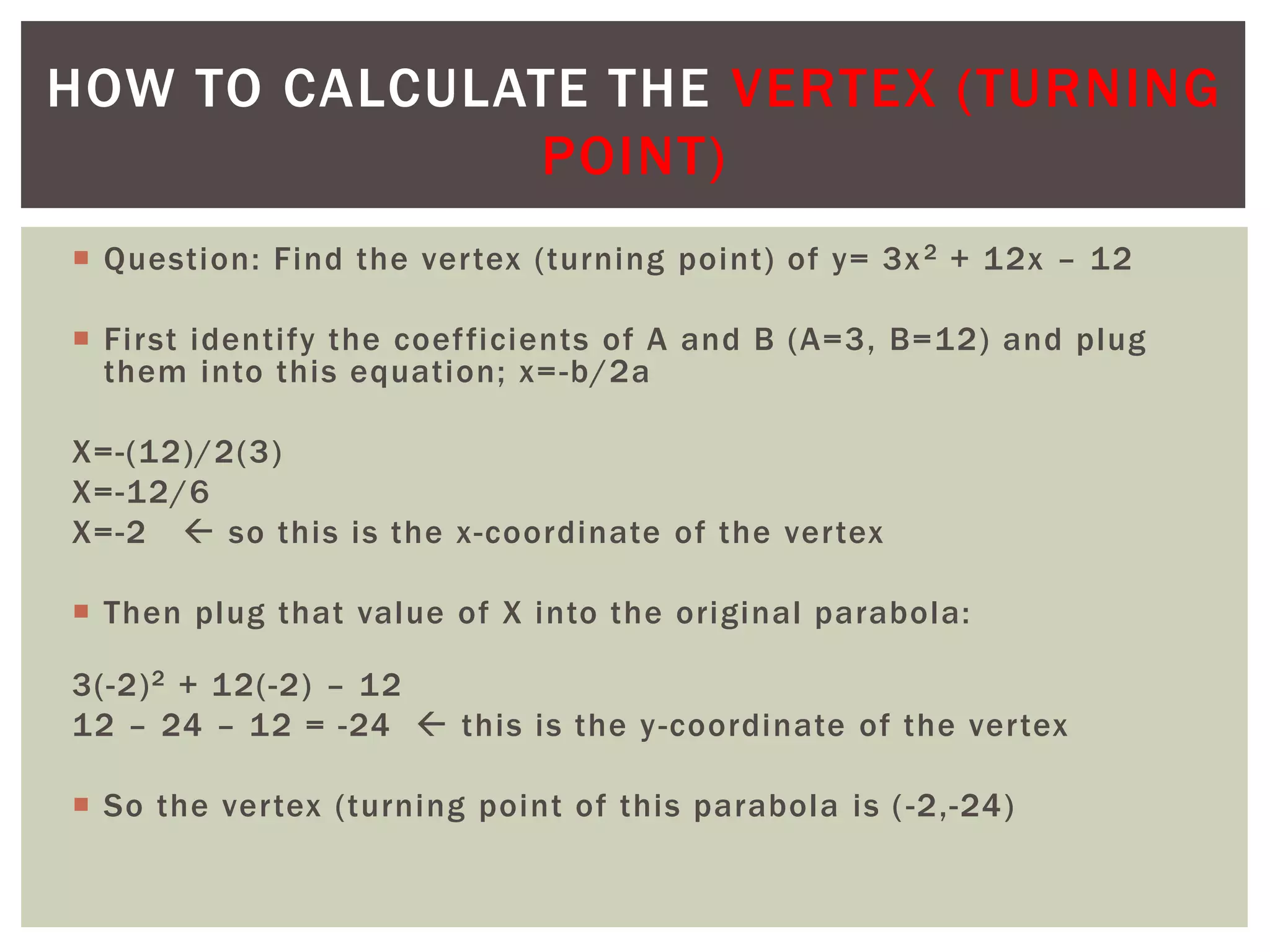 Quadratic equations (Minimum value, turning point) | PPTX
