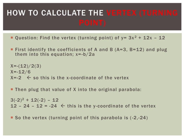 Quadratic equations (Minimum value, turning point) | PPTX