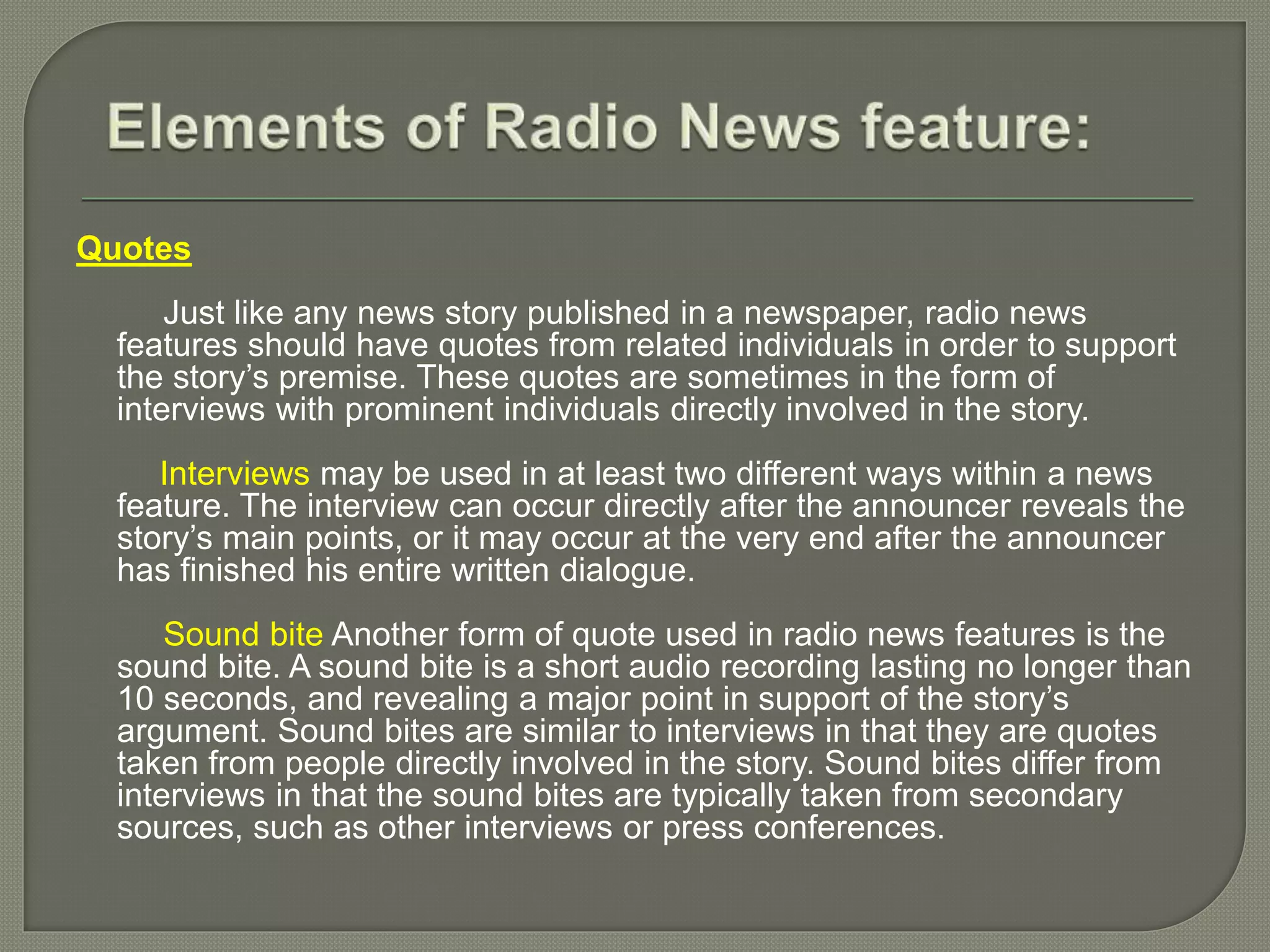 Characteristics of radio news show | PPSX