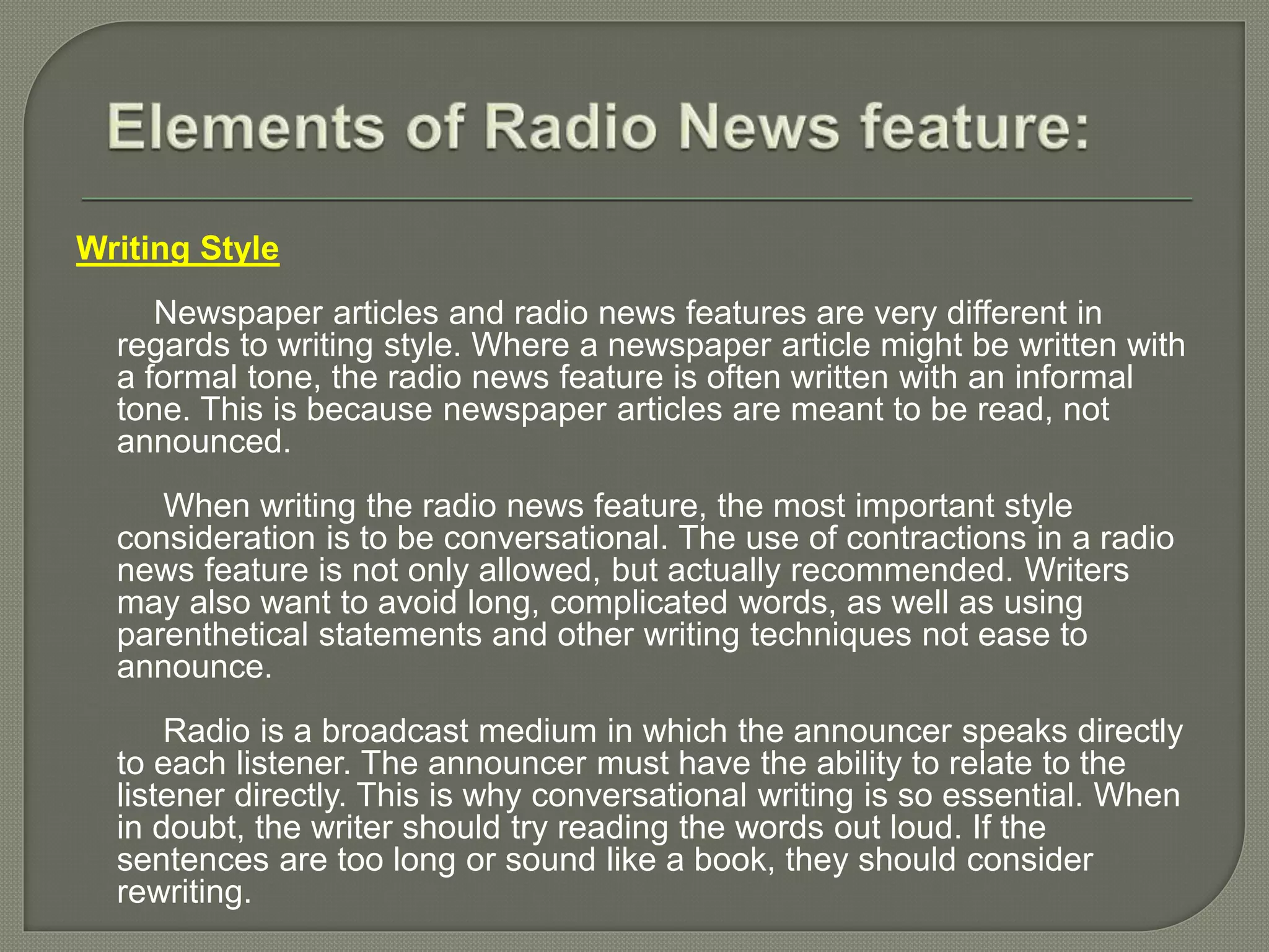 Characteristics of radio news show | PPSX