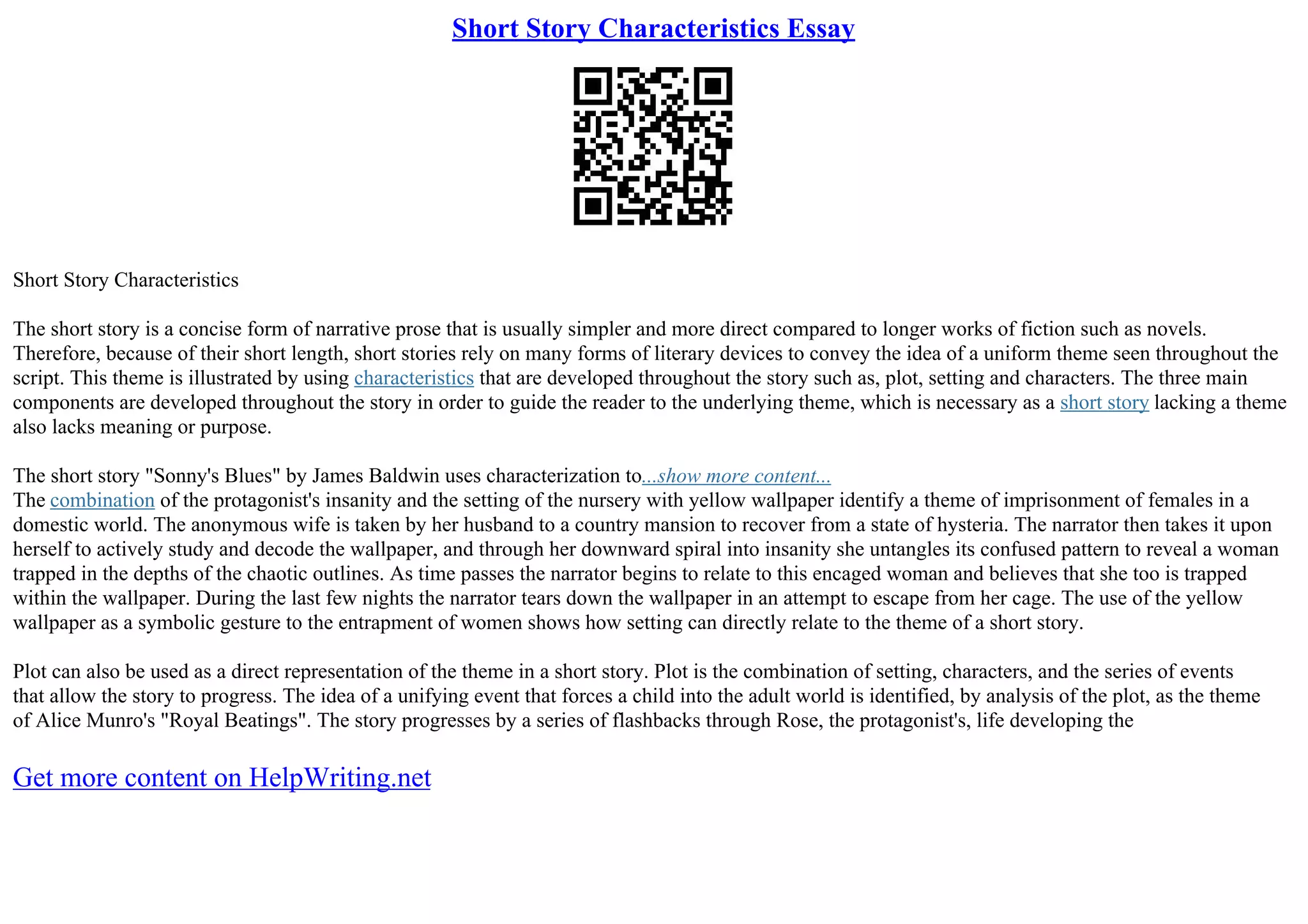 Characteristics Of Short Story | PDF