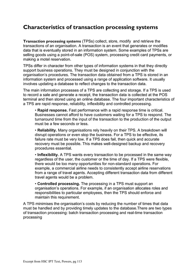 Characteristics of tps | DOC | Databases | Computer Software and ...