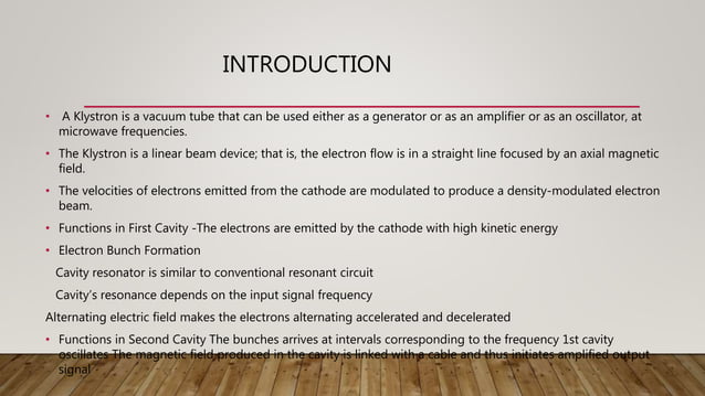 Characteristics of two cavity klystron | PPTX