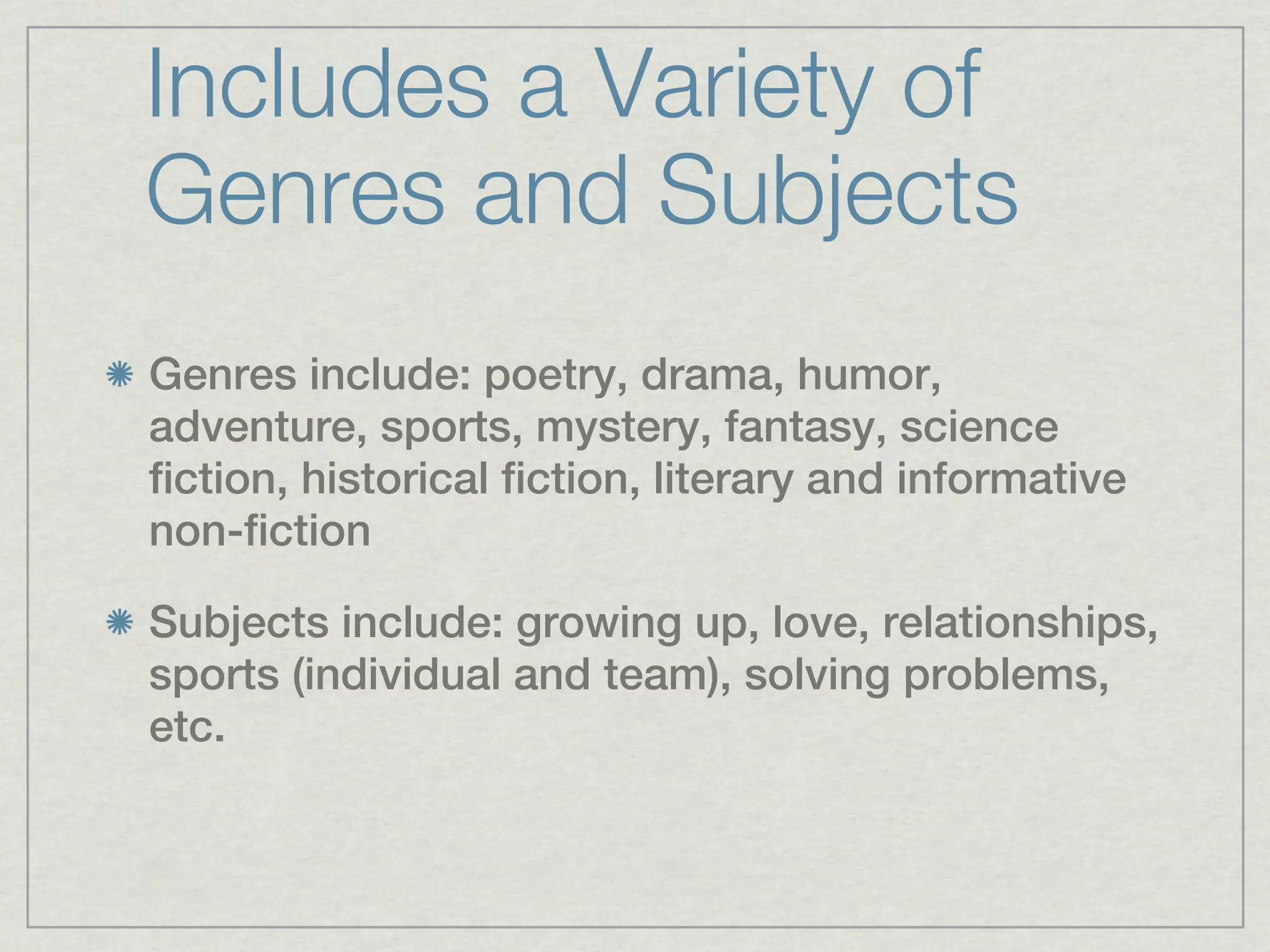 Characteristics of young adult lit. | KEY