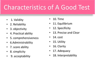 CHARACTERITICS OF GOOD TEST | PPT