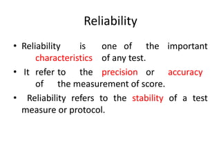 CHARACTERITICS OF GOOD TEST | PPT