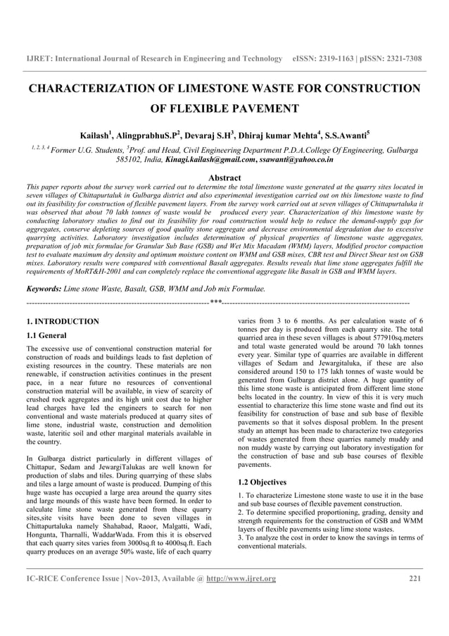 Characterization of limestone waste for construction of flexible ...