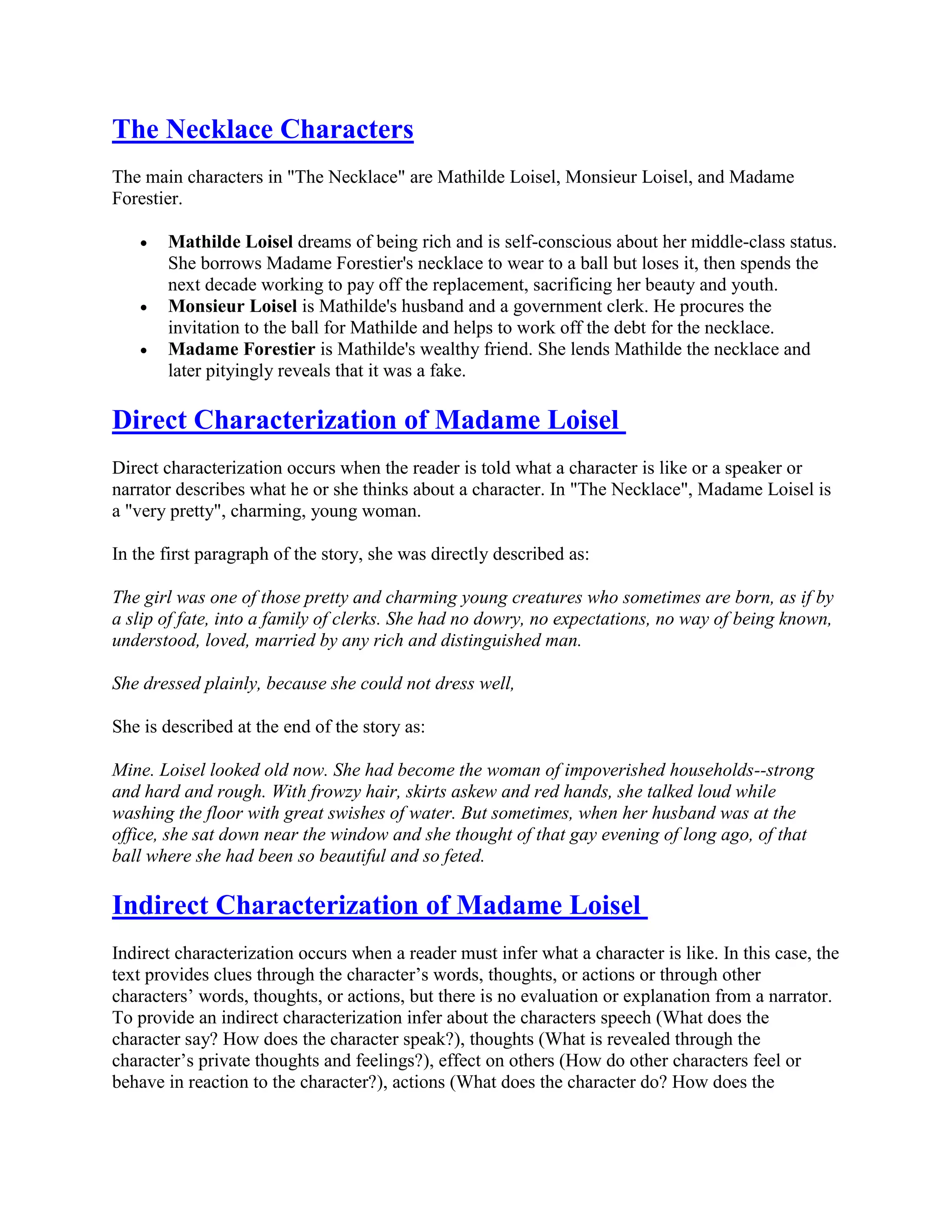 Characterization of Madam Loisel from The Necklace.docx