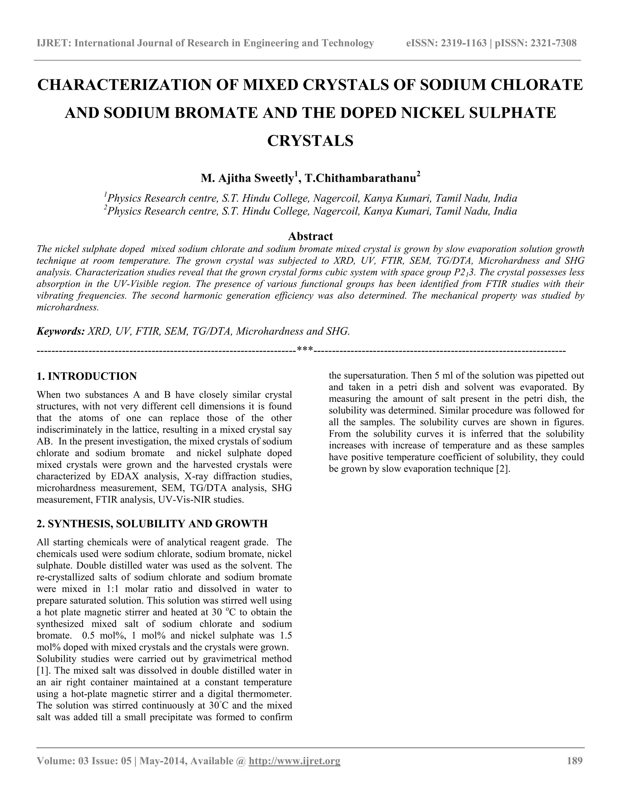 Characterization of mixed crystals of sodium chlorate and sodium ...