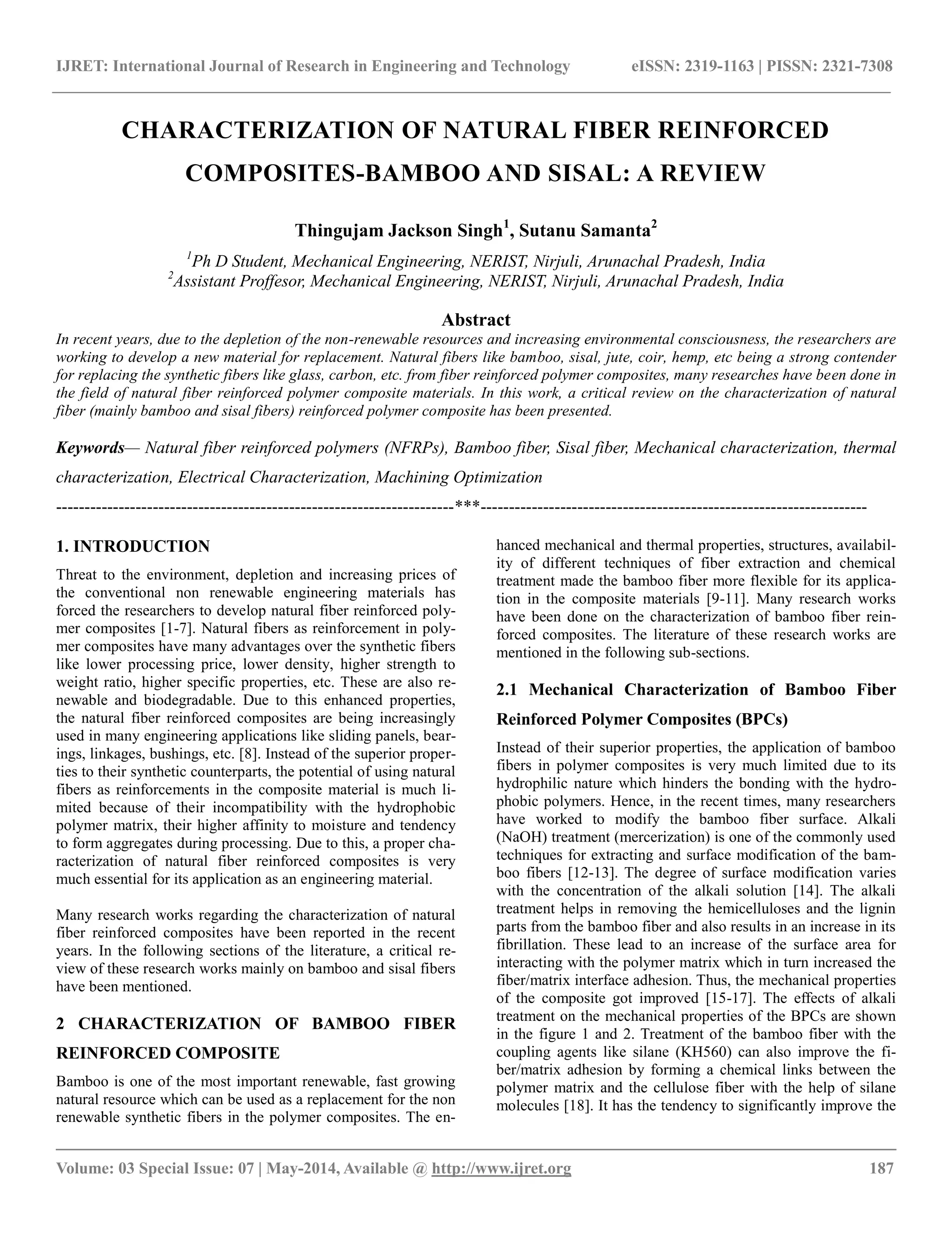 Characterization of natural fiber reinforced composites bamboo and ...
