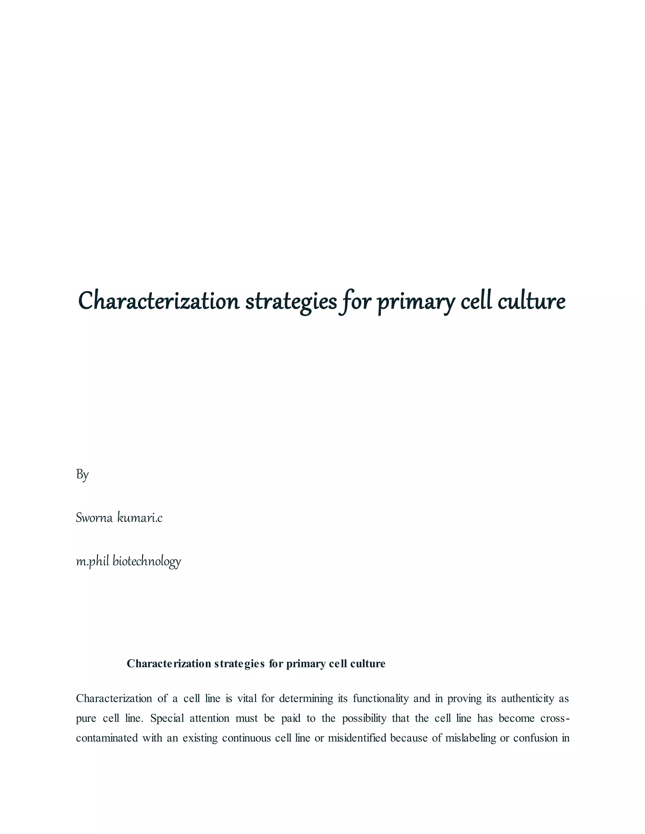 Characterization strategies for primary cell culture term paper | DOCX