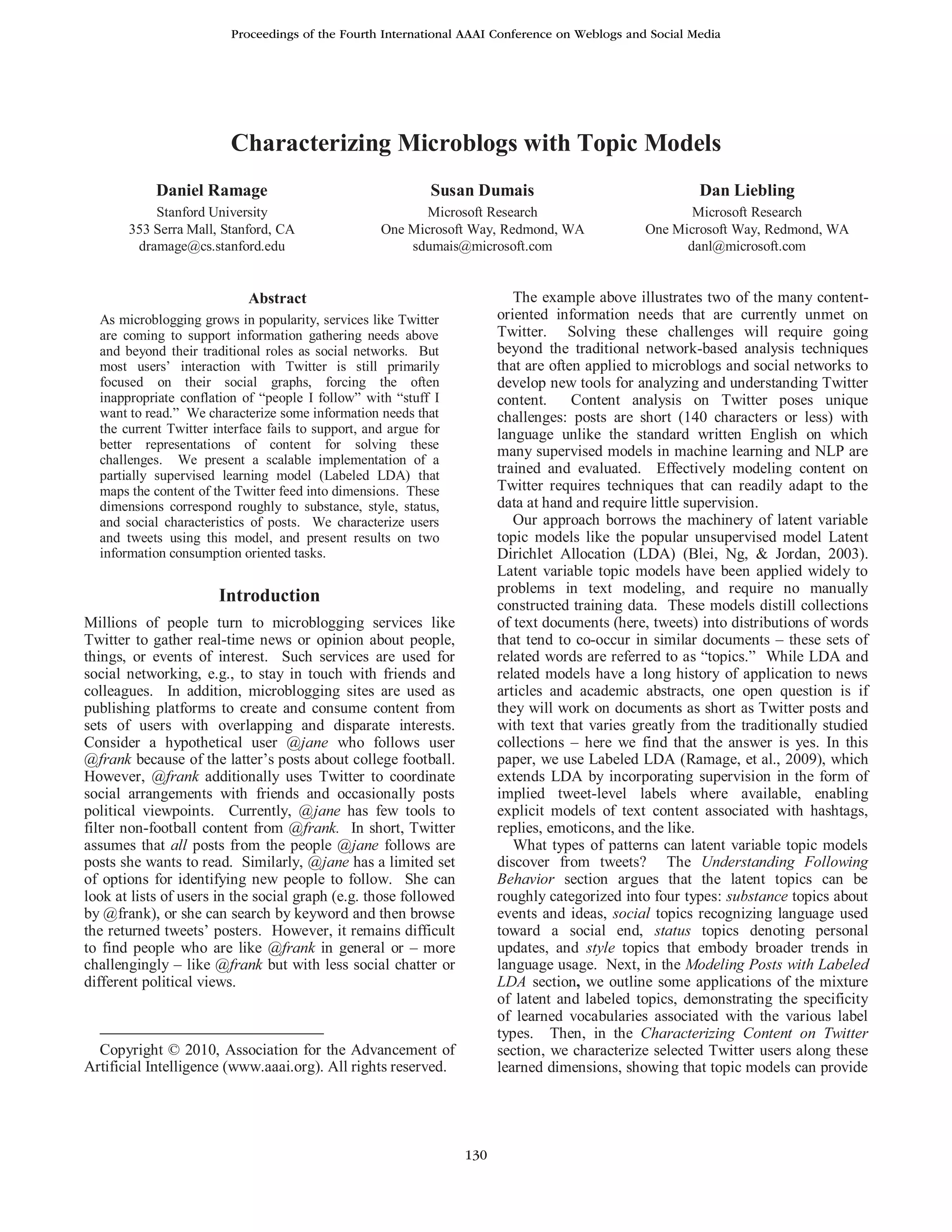 Characterizing microblogs | PDF