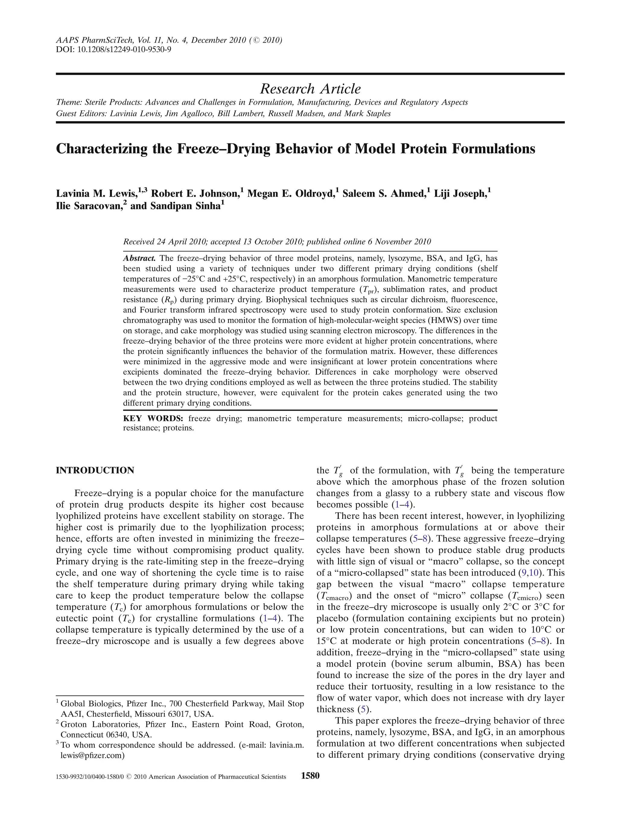 Characterizing the freeze–drying behavior of model protein formulations | PDF