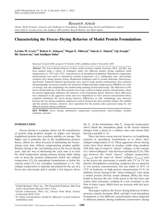 Characterizing the freeze–drying behavior of model protein formulations ...