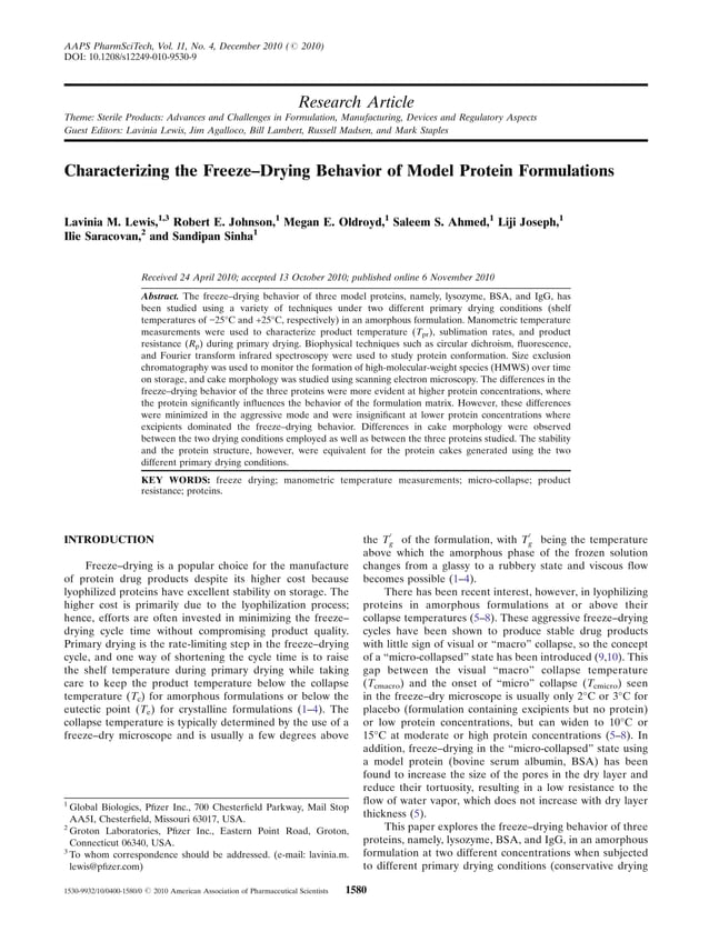 Characterizing The Freezedrying Behavior Of Model Protein Formulations