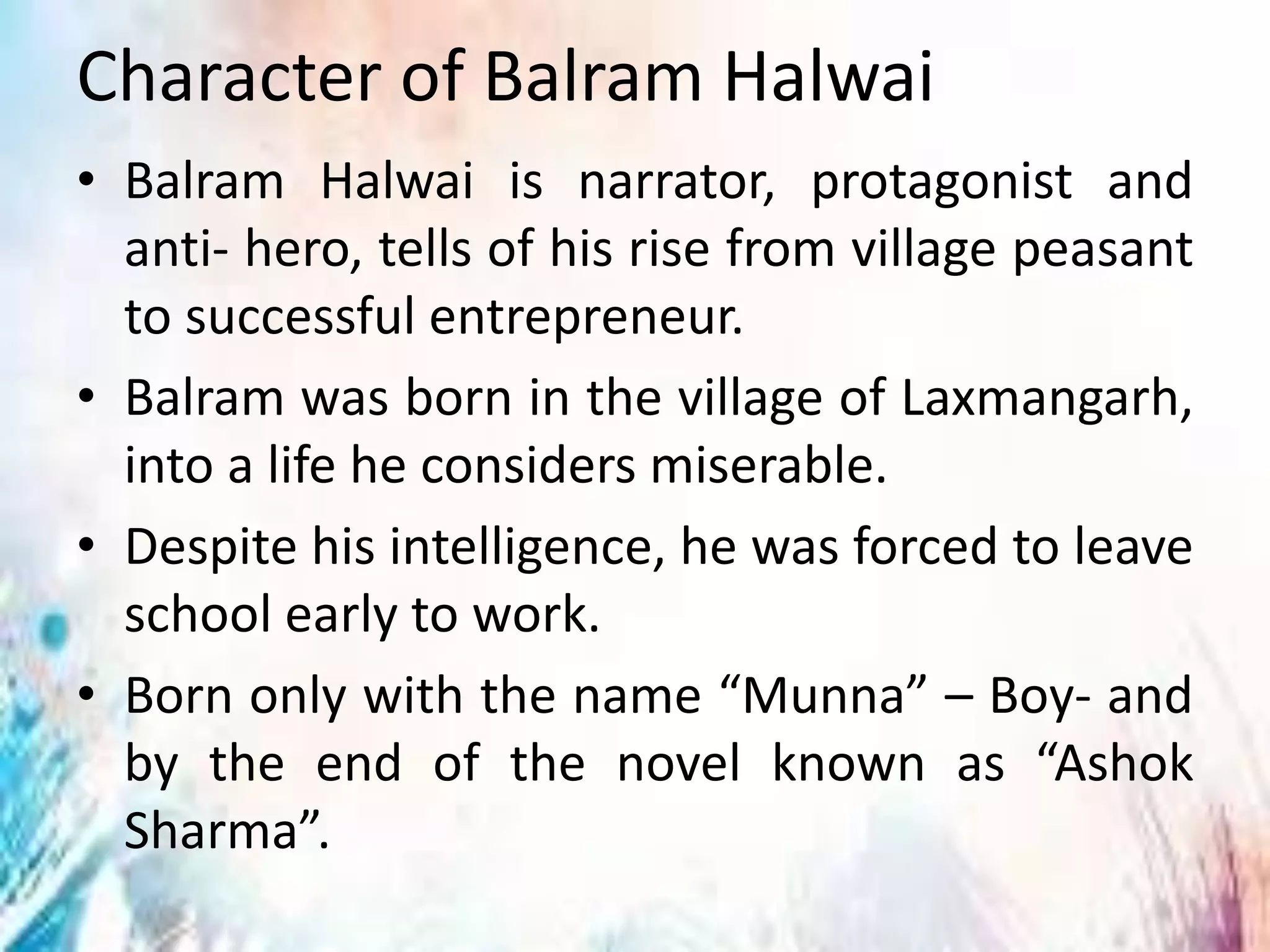 Character of Balram Halwai | PPTX