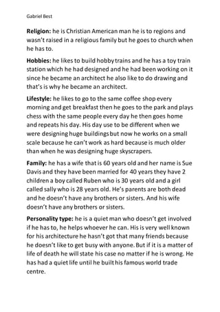 Character profile | DOCX | Celebrity Families | Pop Culture