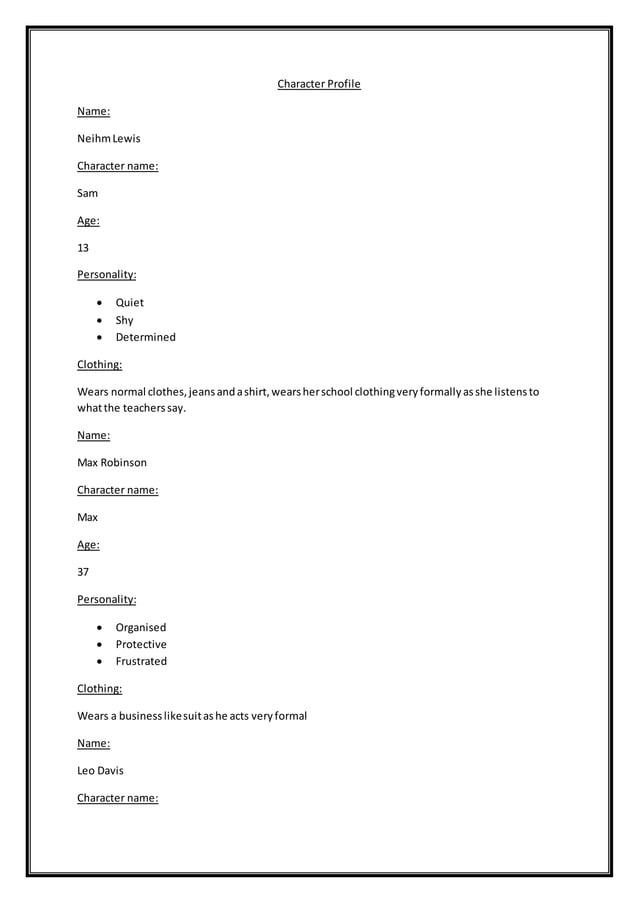Character profiles | DOCX