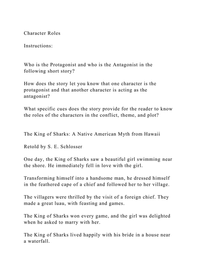 Character RolesInstructionsWho is the Protagonist and who.docx